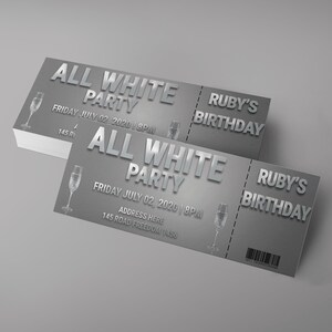 All White Birthday Invitation Tickets, White Invitation Ticket, White ...
