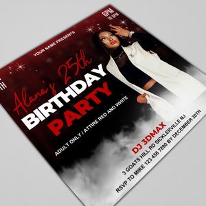Club Red Birthday Party Flyer Editable With Canva, Red Birthday Party ...