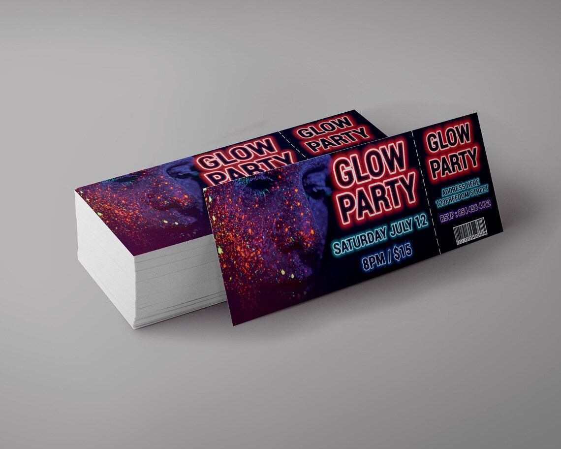 Glow in the Dark Tickets Design Neon Party Ticket Club - Etsy