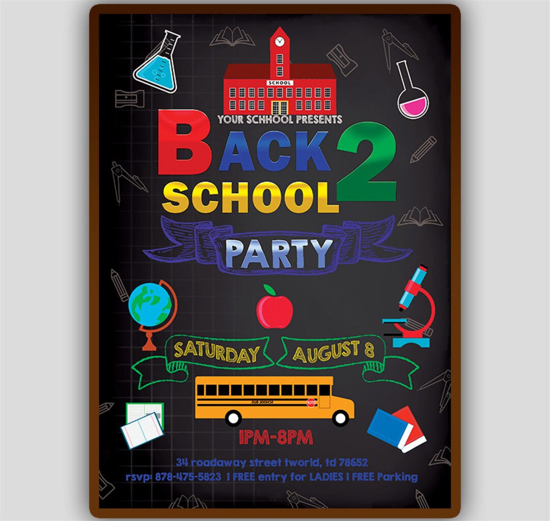 Back to School Invite, Back to School Party Invitation, Back to School ...
