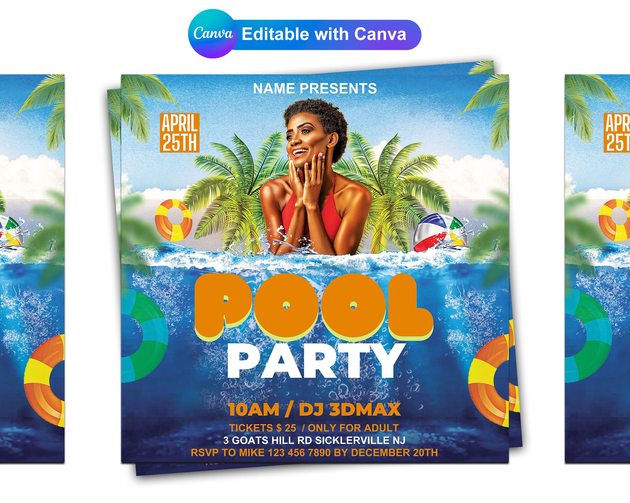 Editable Pool Party Flyer, Birthday Pool Invitation, Pool Birthday ...