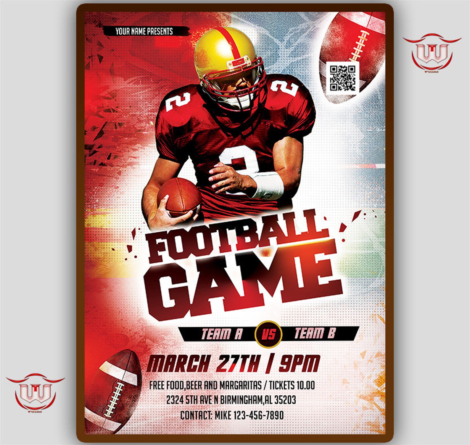 Football Game Invitation, Football Birthday Party Flyer, Football ...