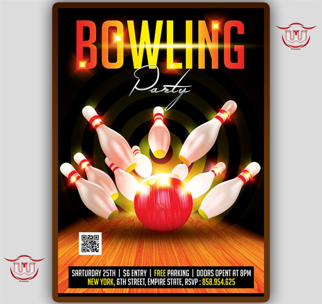 Bowling Birthday Invitation, Bowling Night Party Flyer Design, Bowling ...