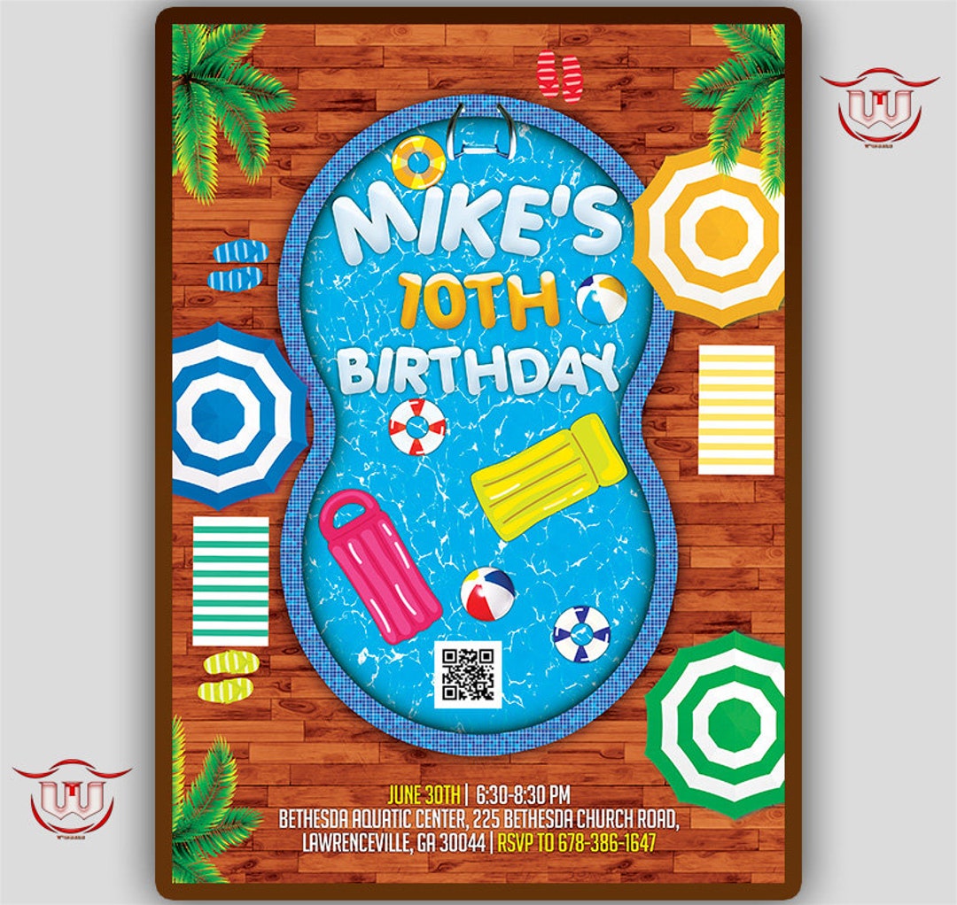 Pool Birthday Party Flyer, Pool Party Event Invite, Summer Event ...