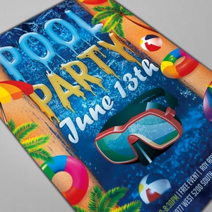 Pool Party Flyer Design, Pool Party Invitation, Pool Birthday Party ...