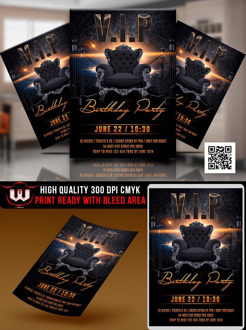 VIP Lounge Flyer Vip Birthday Party Flyer Black and Gold - Etsy UK