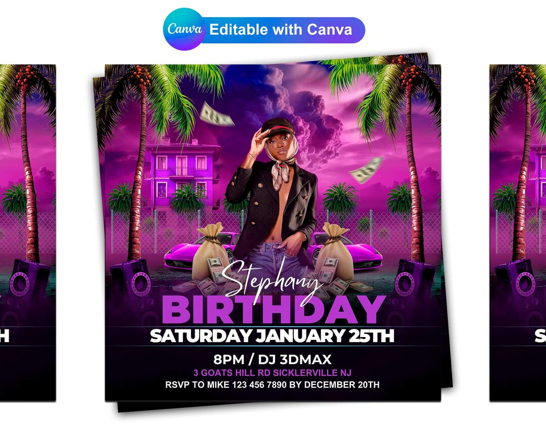 Editable Birthday Party Flyer, Custom Party Flyer, Night Party Flyer ...