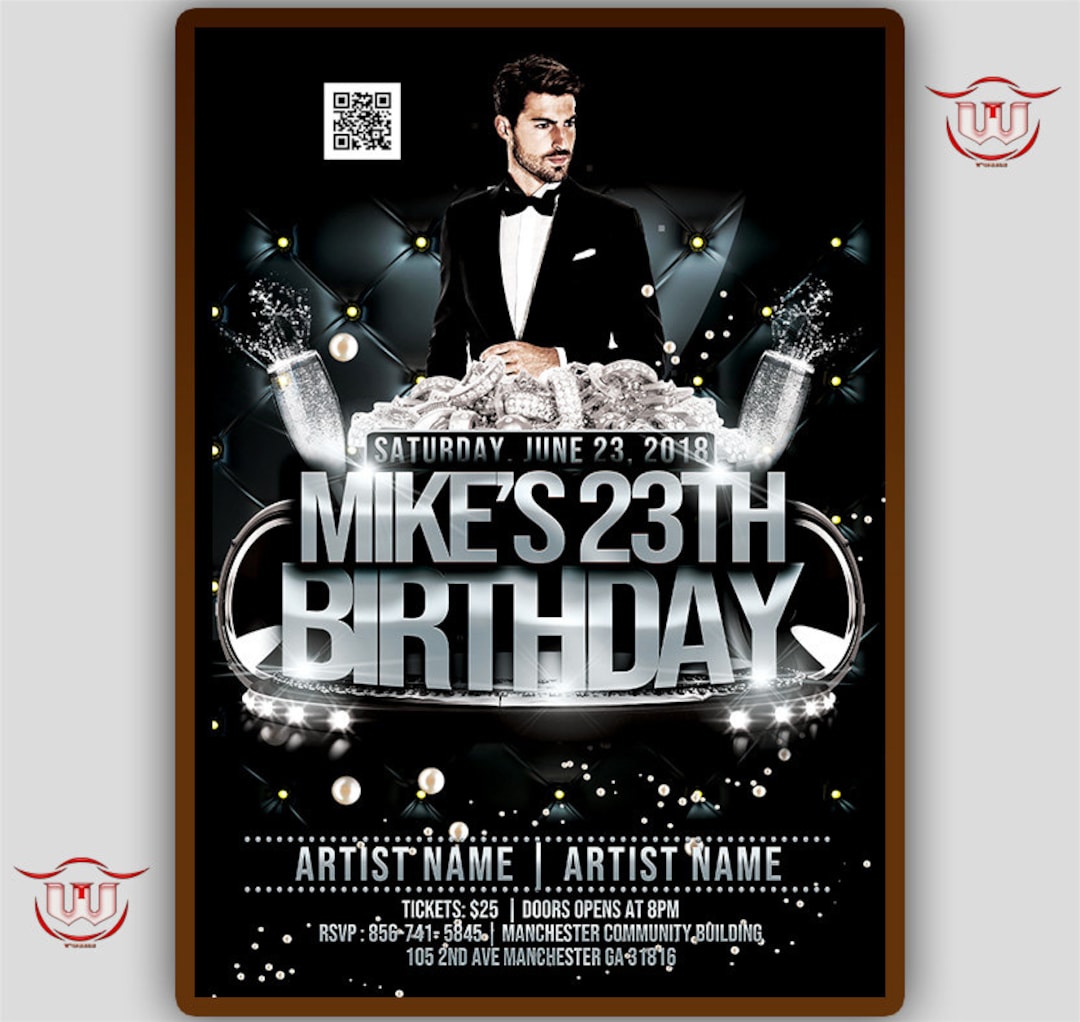 Silver Flyer Design, Bow Tie Party, Black and Silver Birthday Invite ...