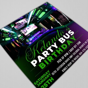 Party Bus Birthday Invitation, Party Bus Birthday Flyer, Party Bus ...
