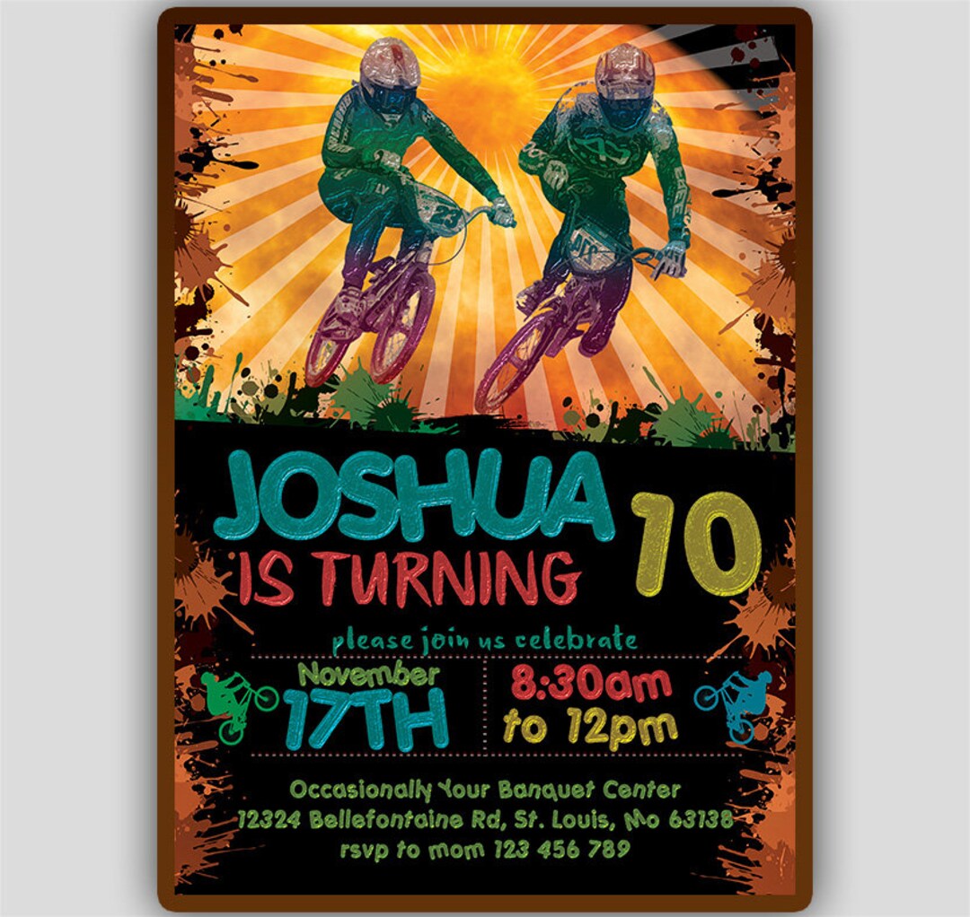 BMX Bike Birthday Invitation, Bike Birthday Party Invite, BMX Biking ...