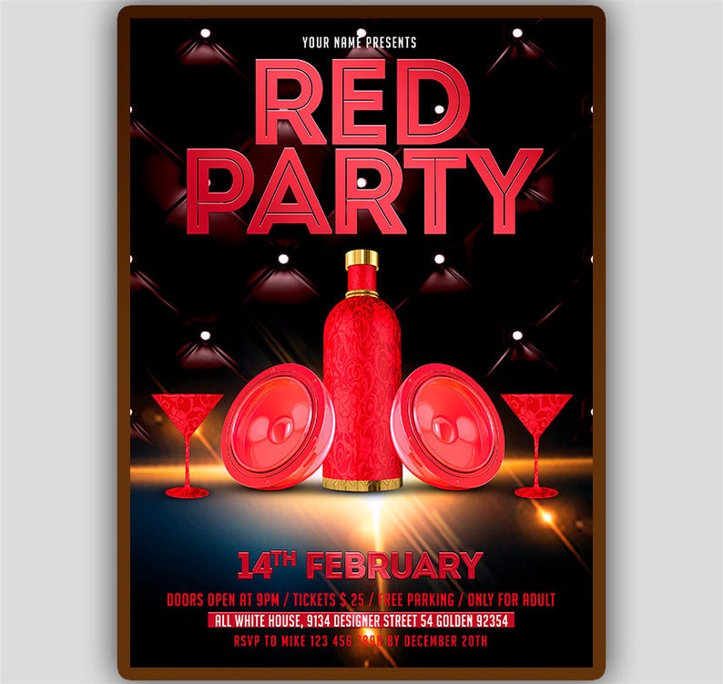 Red Party Flyer Red Party Invitation Red Birthday Party - Etsy