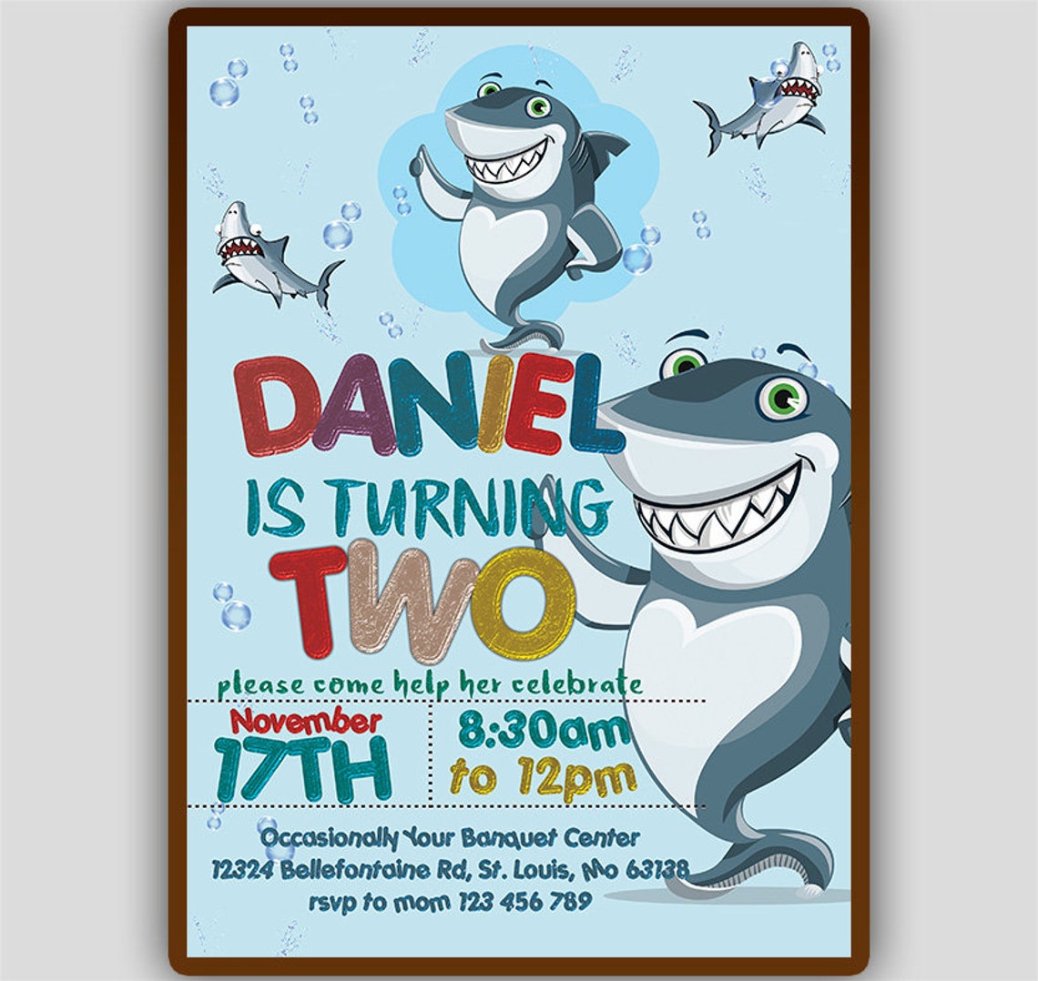 Shark Birthday Invitation Shark Party Invite Shark - Etsy