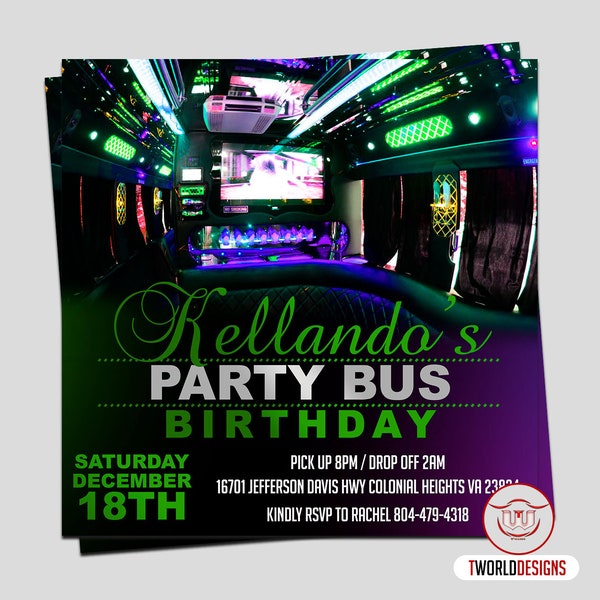 Party Bus Birthday Invitation - Etsy