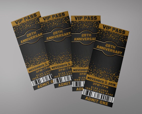 Black and Gold Glitter Ticket Night Ticket Party Ticket | Etsy
