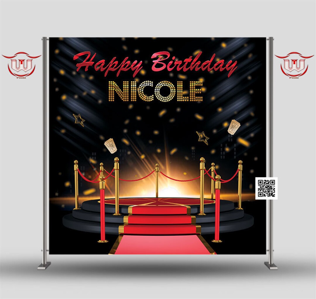 Hollywood Birthday Backdrop, Red Carpet Party Backdrop, Movie Star ...