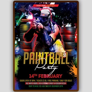 Paintball Party Flyer, Paintball Birthday Party Flyer, Paintball ...