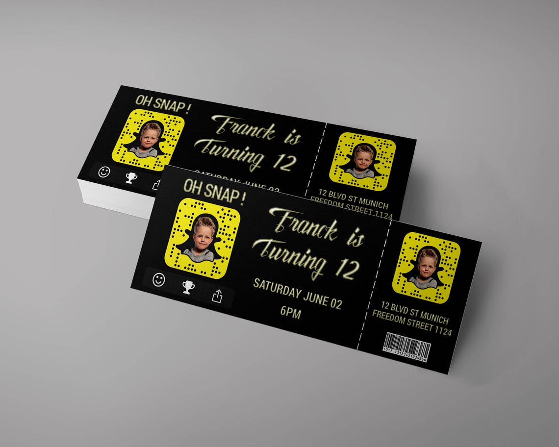 Snapchat Birthday Invitation Ticket Design Snap Birthday | Etsy