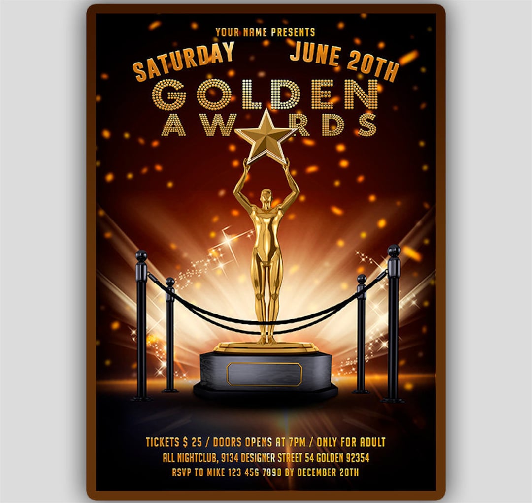 Golden Awards Flyer, Awards Invitation, Movie Award Flyer, Music Awards ...