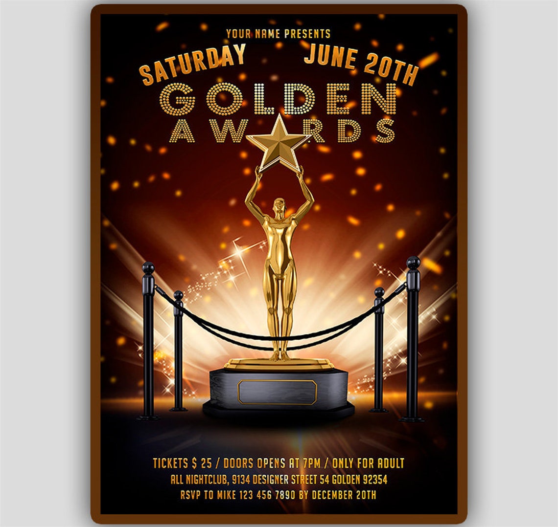 Golden Awards Flyer Awards Invitation Movie Awards Music | Etsy