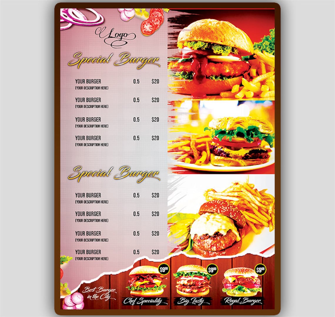 Burger Menu Brochure Burger Menu Flyer Bar Burger Menu Flyer - Etsy