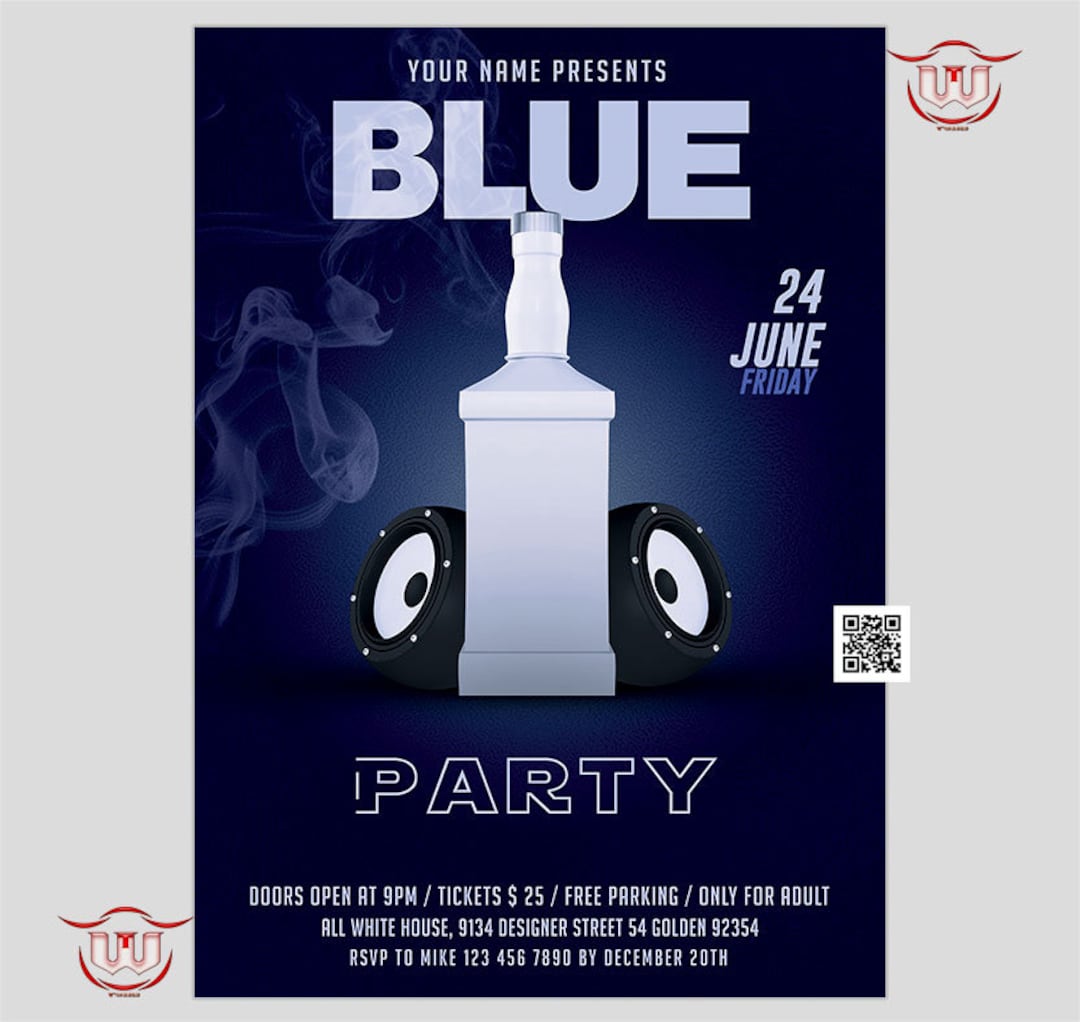 Blue Party Flyer, Blue Club Party Invitation, Blue Party Flyer, Drinks ...