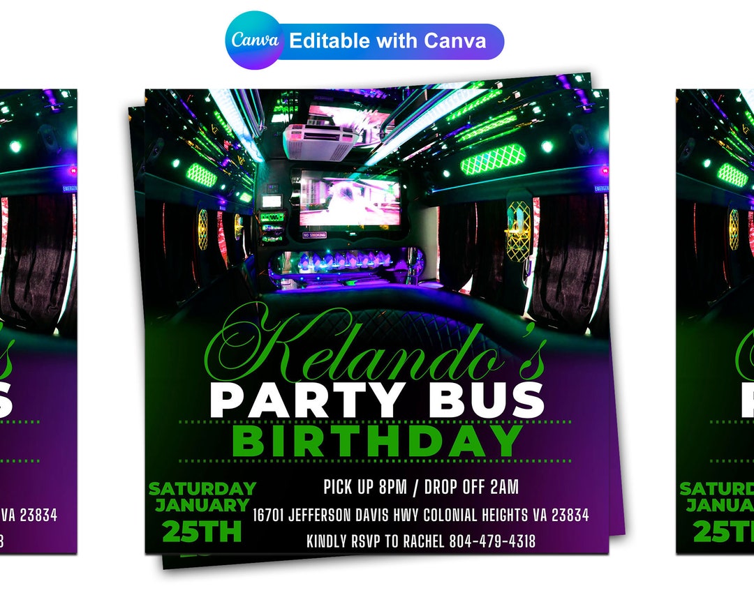 Party Bus Birthday Invitation, Party Bus Birthday Flyer, Party Bus ...