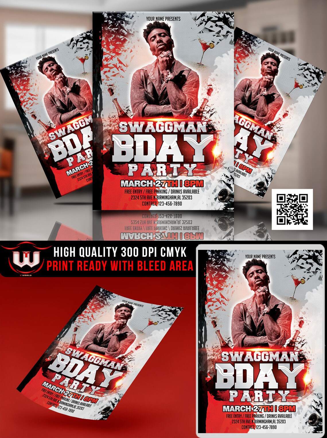 Birthday Celebration Flyer Birthday Party Invitation Red - Etsy