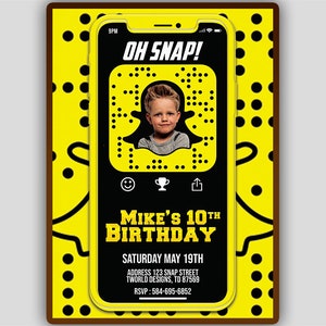 Snapchat Birthday Invtitation, Snapchat Party Invite, Snapchat Birthday ...