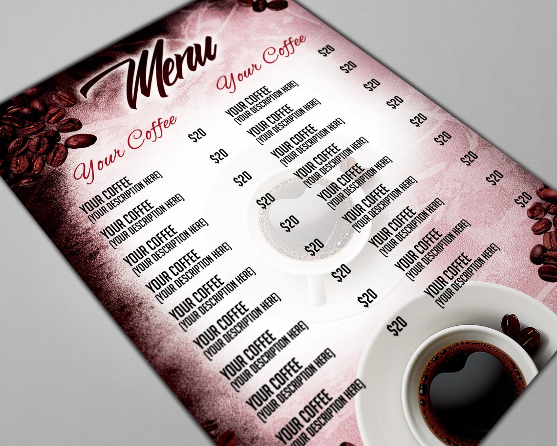 Coffee Shop Menu Brochure Coffee Shop Menu Flyer Coffee - Etsy