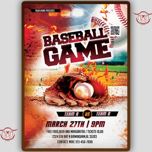 Baseball Game Invitation, Baseball Birthday Party Flyer, Baseball ...