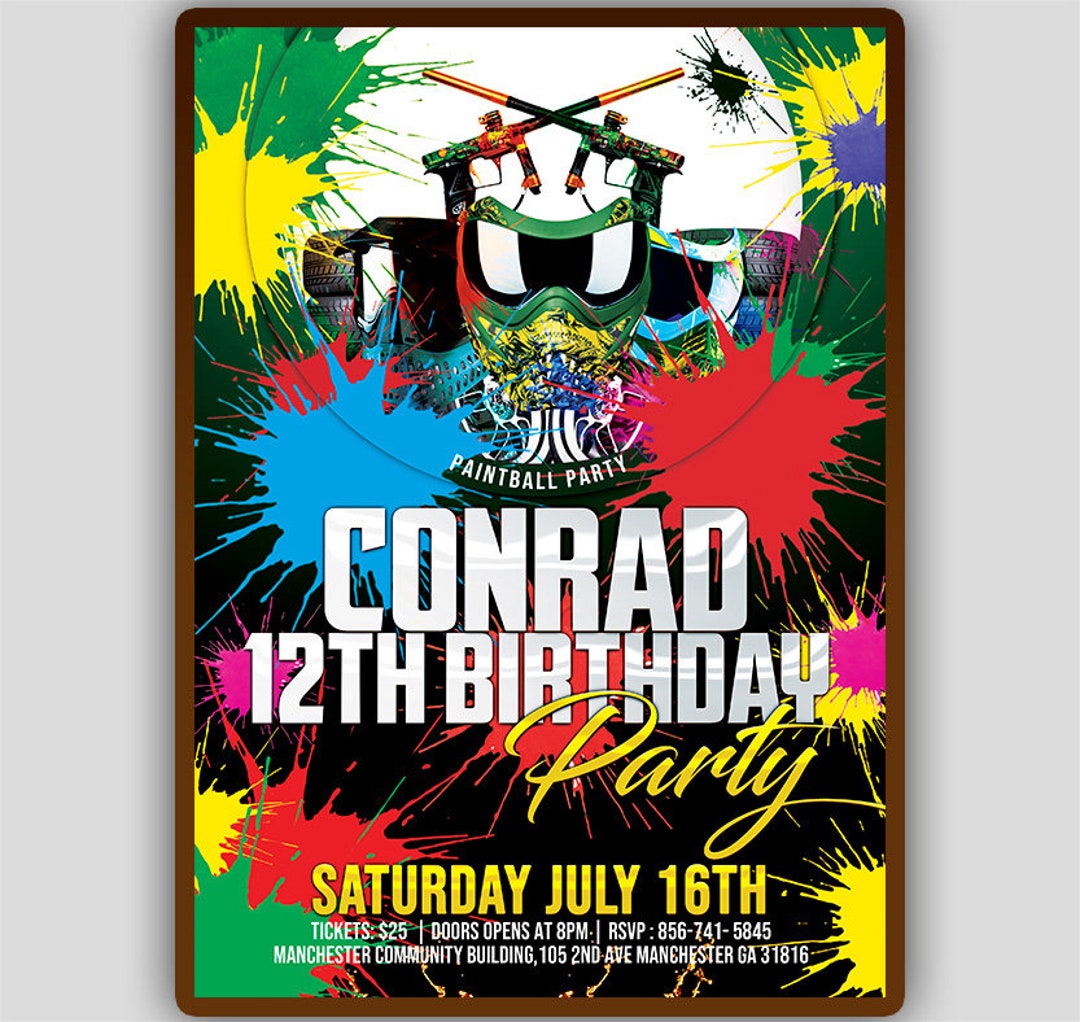 Paintball Birthday Party Invitation, Paintball Birthday Invitation ...