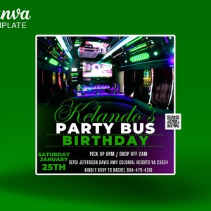 Party Bus Birthday Invitation, Party Bus Birthday Flyer, Party Bus ...