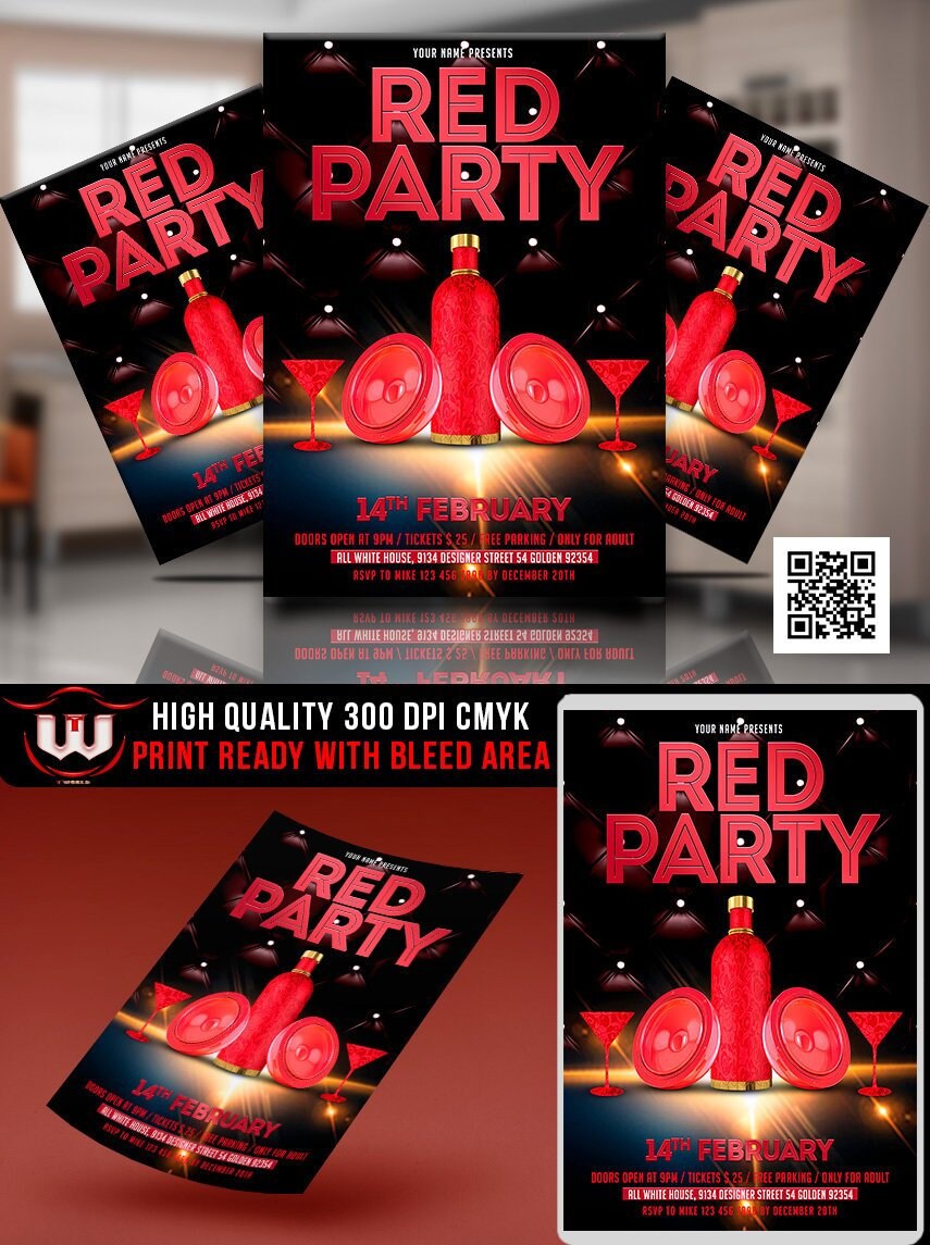 Red Party Flyer Red Party Invitation Red Birthday Party - Etsy UK