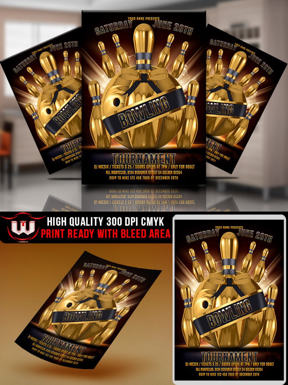 Bowling Party Flyer Birthday Bowling Party Invitation Gold - Etsy