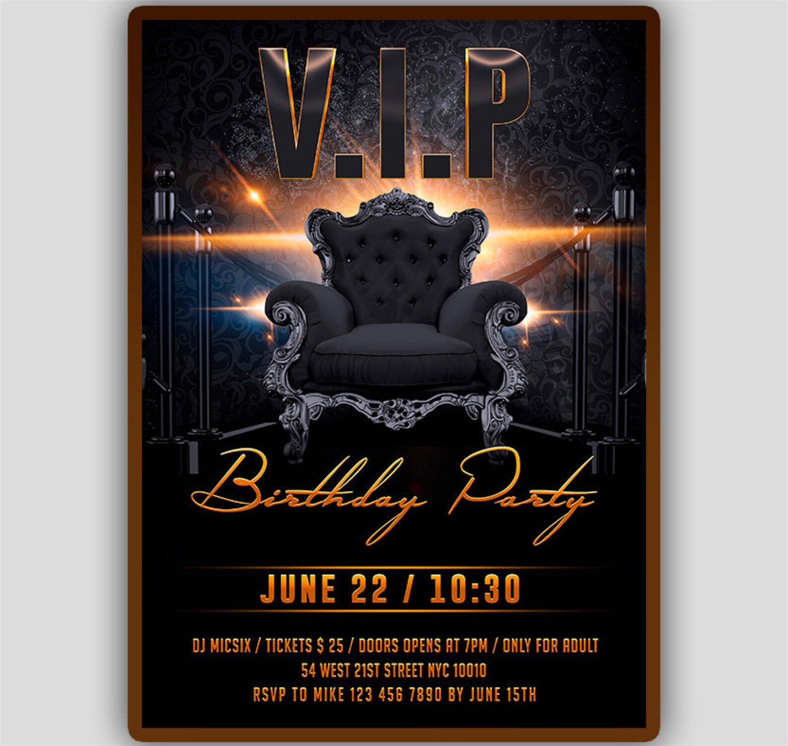 VIP lounge flyer vip birthday party flyer black and gold | Etsy