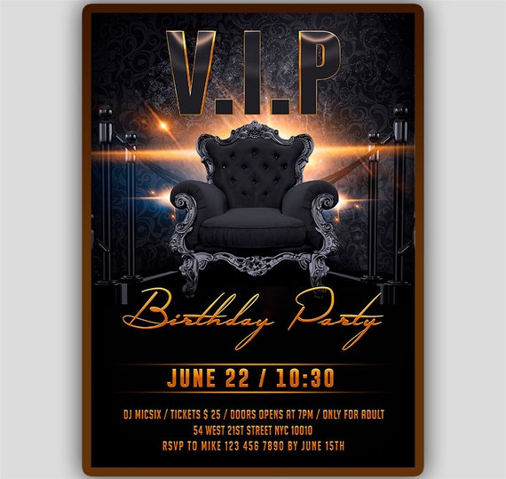 VIP lounge flyer vip birthday party flyer black and gold | Etsy
