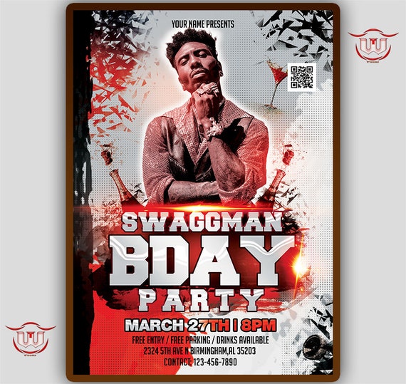 Birthday Celebration Flyer Birthday Party Invitation Red - Etsy