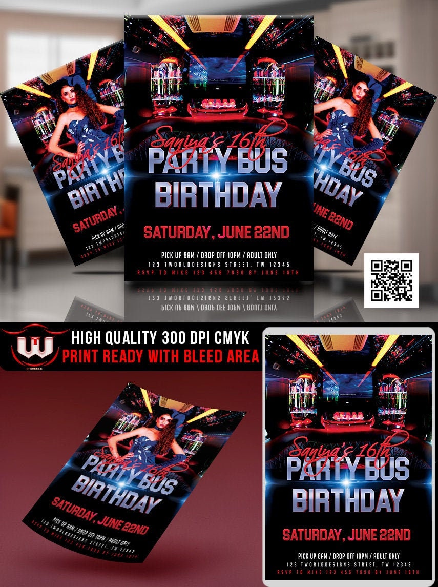 Party Bus Invitation Party Bus Flyer Party Bus Birthday - Etsy UK