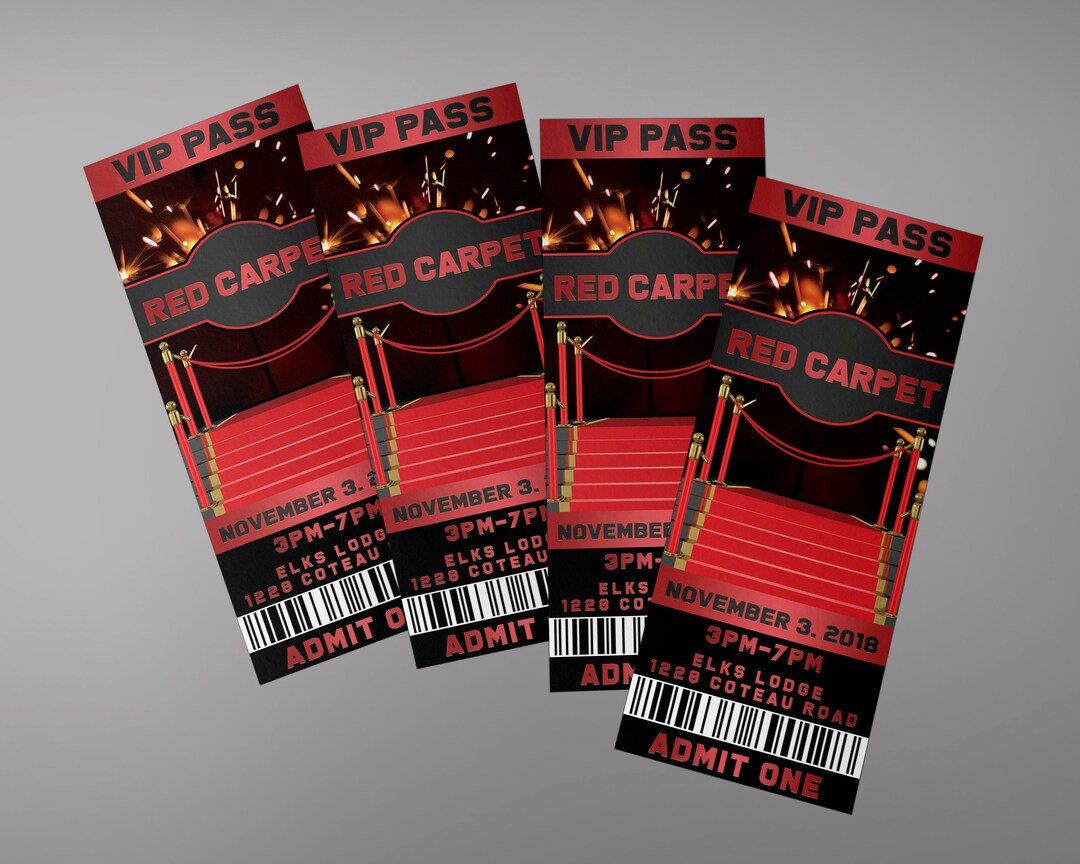 Red Carpet Ticket, Red Carpet Ticket Invitation, Red Carpet Birthday ...