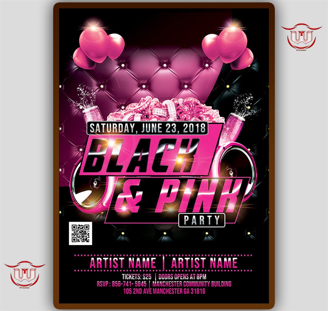 Pink and Black Birthday Flyer, Pink Birthday Party Invitation, Black ...