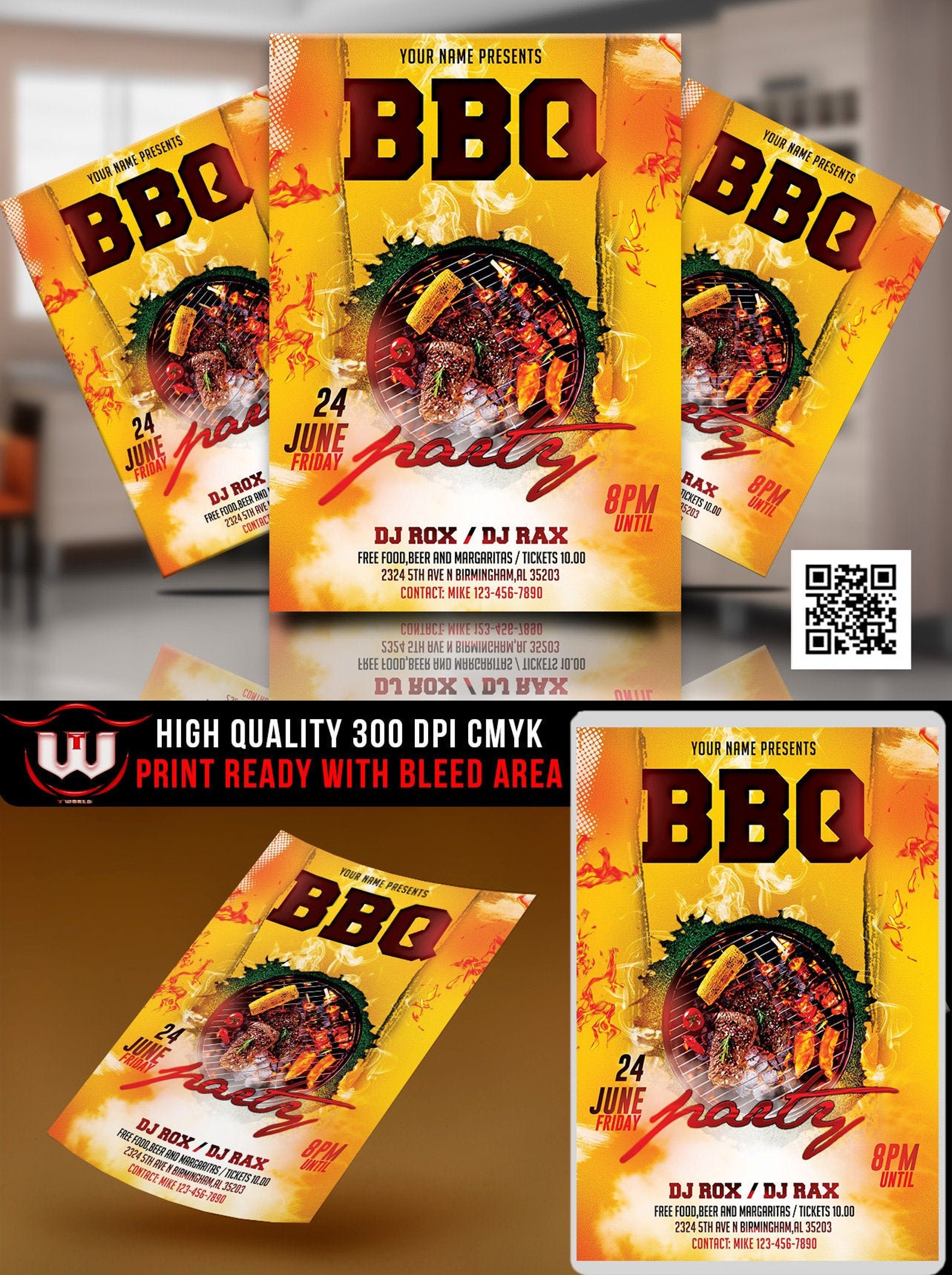 BBQ Flyer, BBQ Invitation, Barbecue Flyer, Bbq Party Invite, Bar and ...