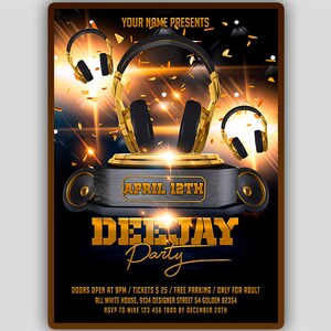 DJ Party Flyer, Guest DJ Night Invitation, Gold DJ Birthday Party Flyer ...