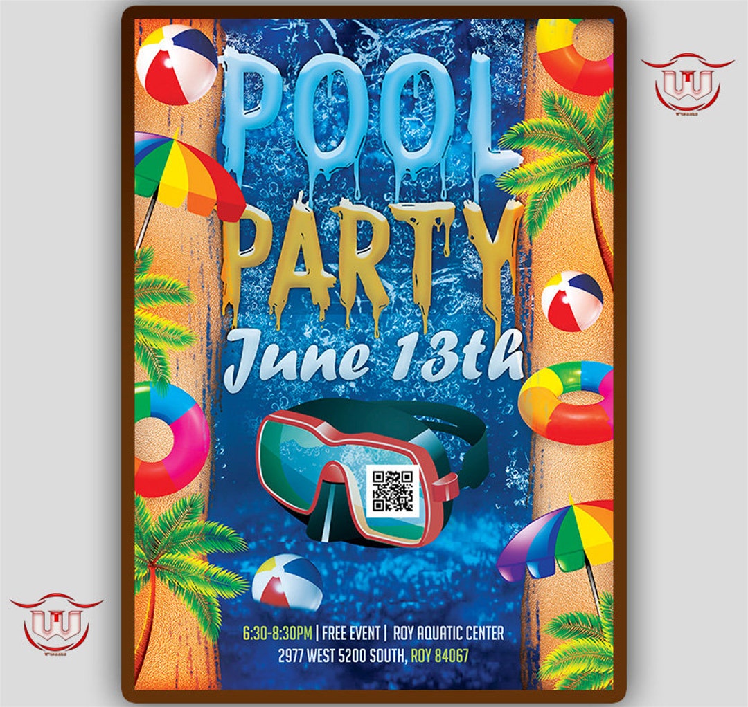 Pool Party Flyer Design, Pool Party Invitation, Pool Birthday Party ...