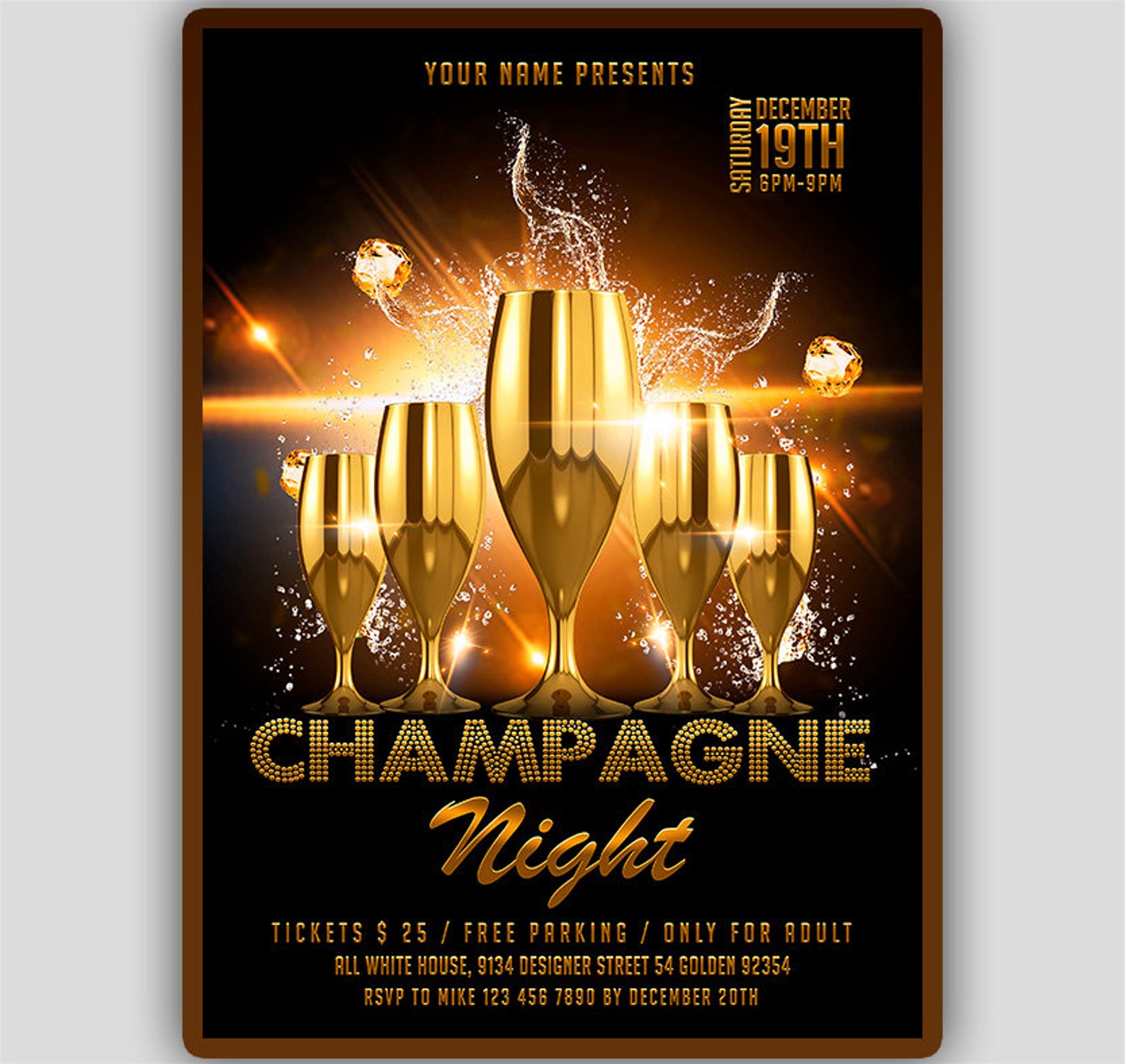 Champagne night flyer champagne party invitation champagne | Etsy