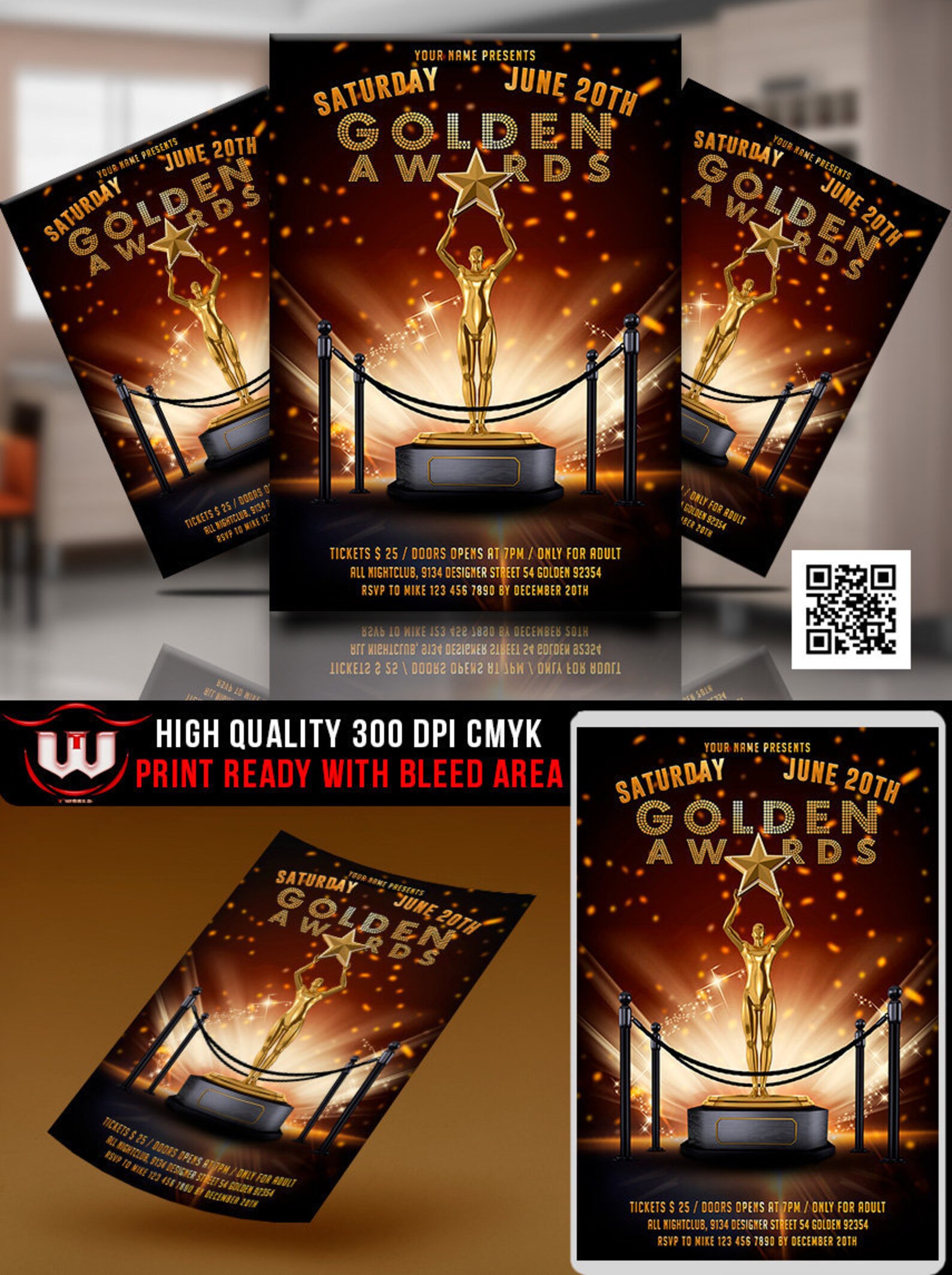 Golden Awards Flyer Awards Invitation Movie Awards Music | Etsy