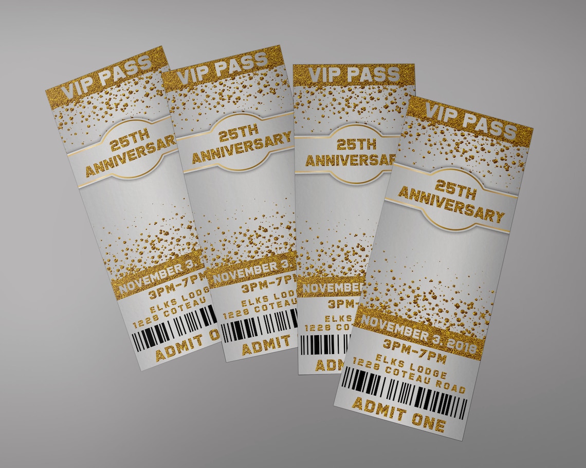 White and Gold Sparkle Ticket White Party Ticket Glitter - Etsy