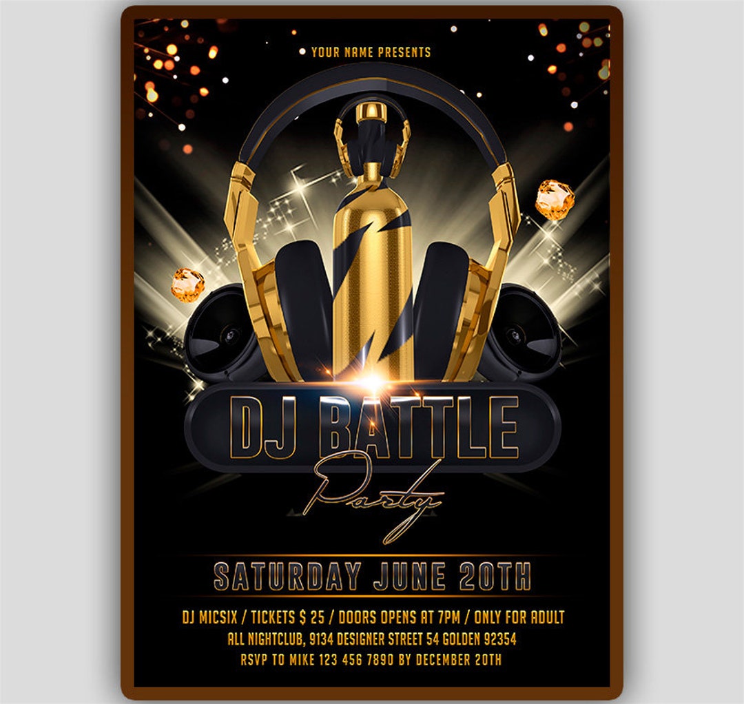 DJ Birthday Party Flyer, Black and Gold DJ Remix Party Flyer, DJ ...