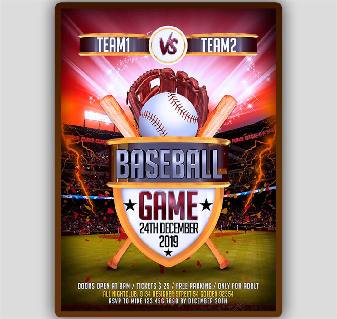 Baseball Game Invitation, Baseball Night Flyer, Baseball Birthday ...
