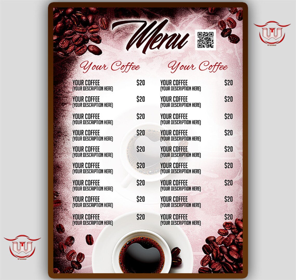 Coffee Shop Menu Brochure Coffee Shop Menu Flyer Coffee - Etsy
