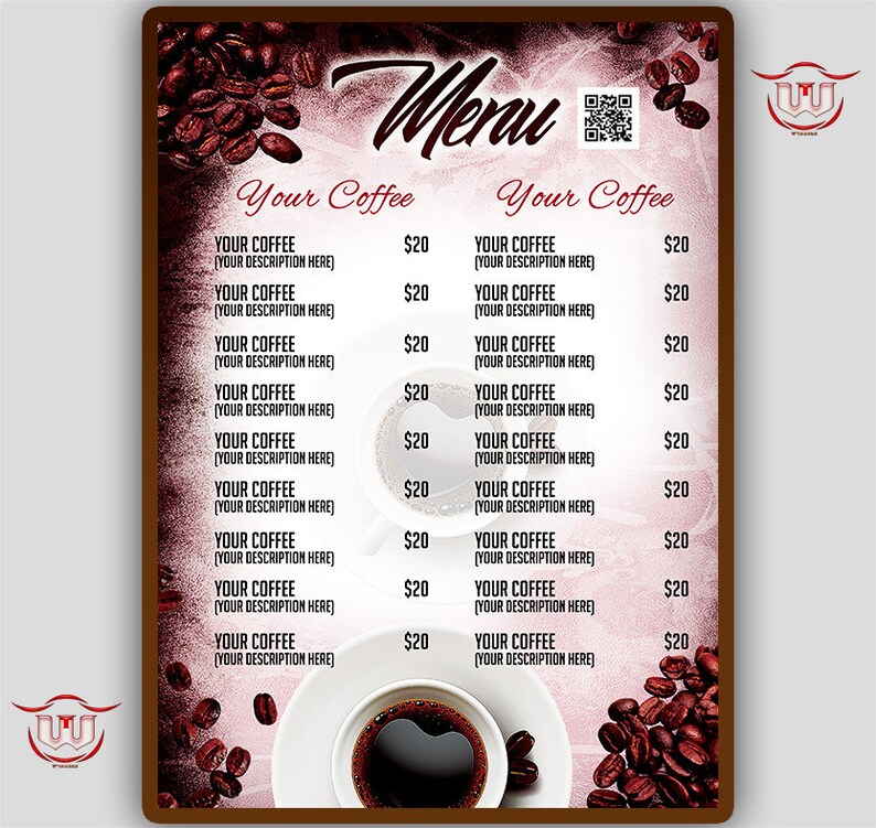 Coffee Shop Menu Brochure Coffee Shop Menu Flyer Coffee - Etsy